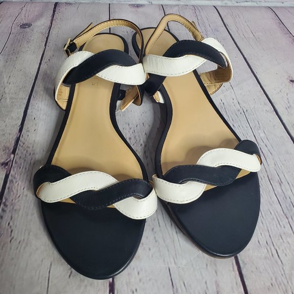 Talbots | Shoes | Talbots Black Off White Capri Twisted Wedge Sandals ...